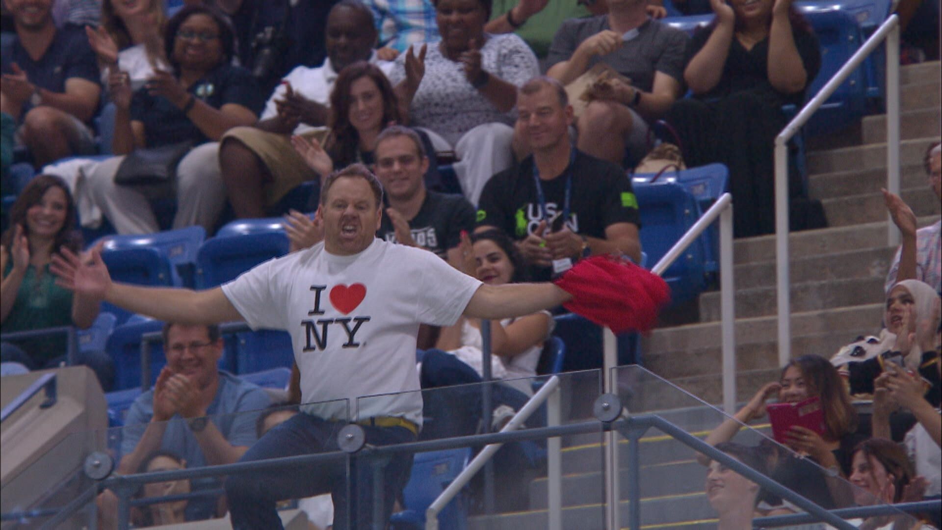 Fan in the stands having the best time at the US Open - ESPN Video