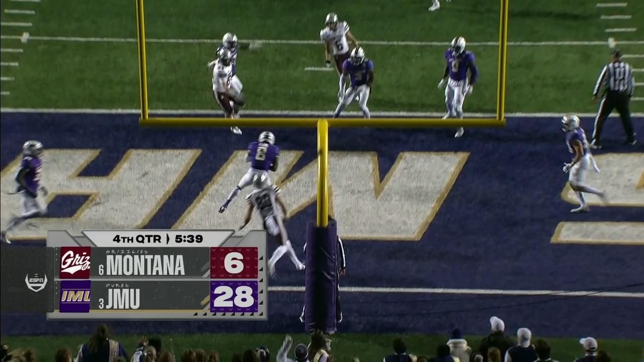 JMU's Wayne Davis snags the INT in the end zone - ESPN Video
