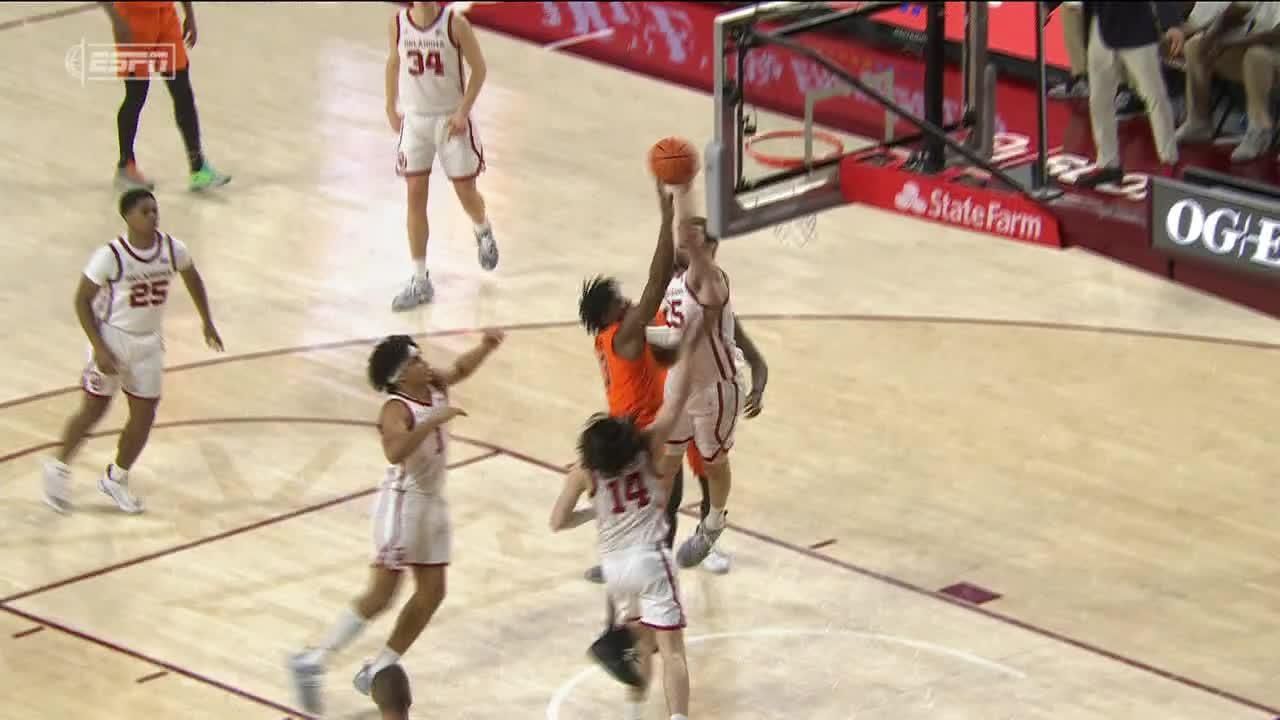 Tanner Groves with the massive block at the rim - ESPN Video