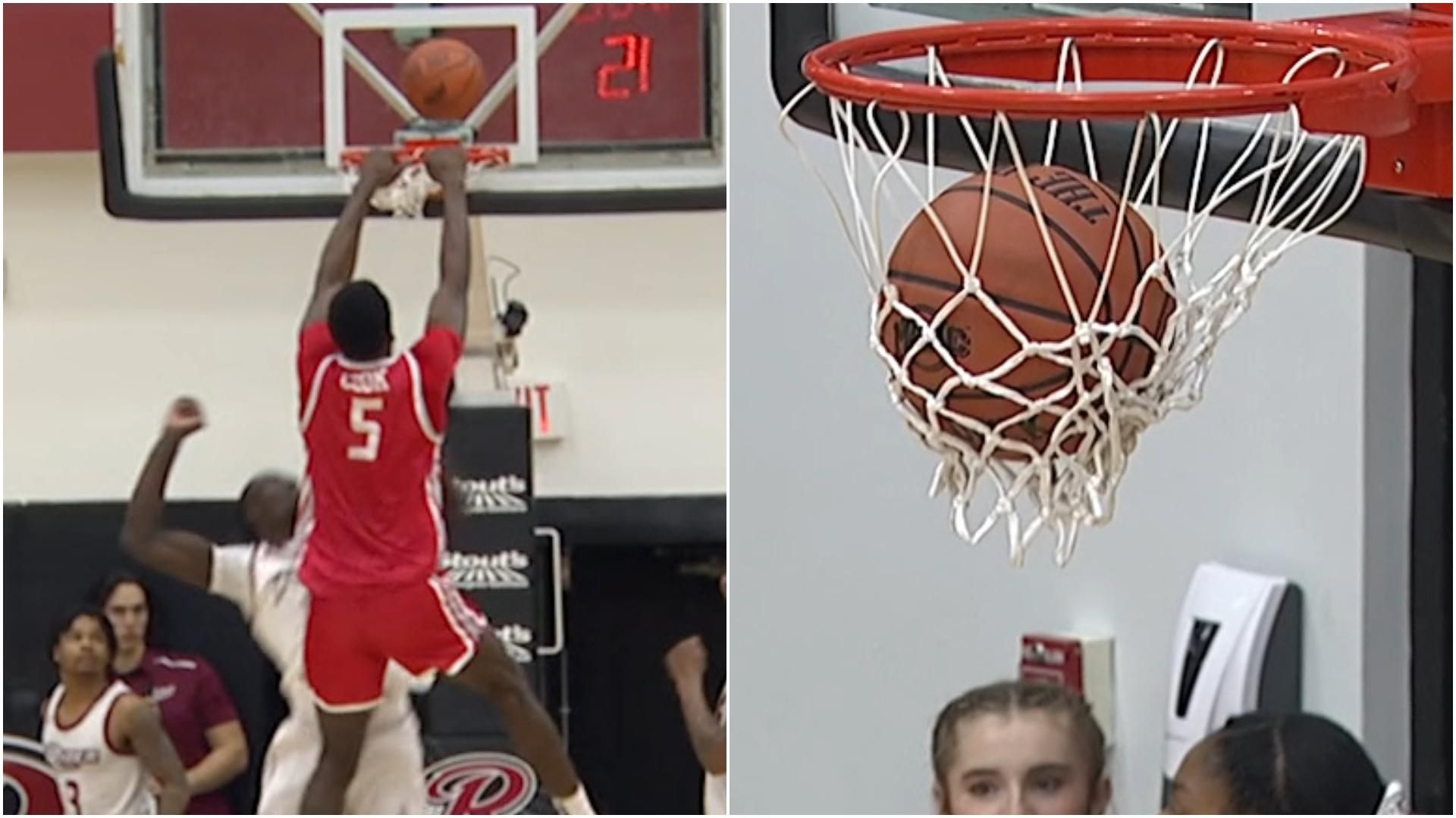 Ball gets stuck in the net after Supreme Cook's dunk - ESPN Video