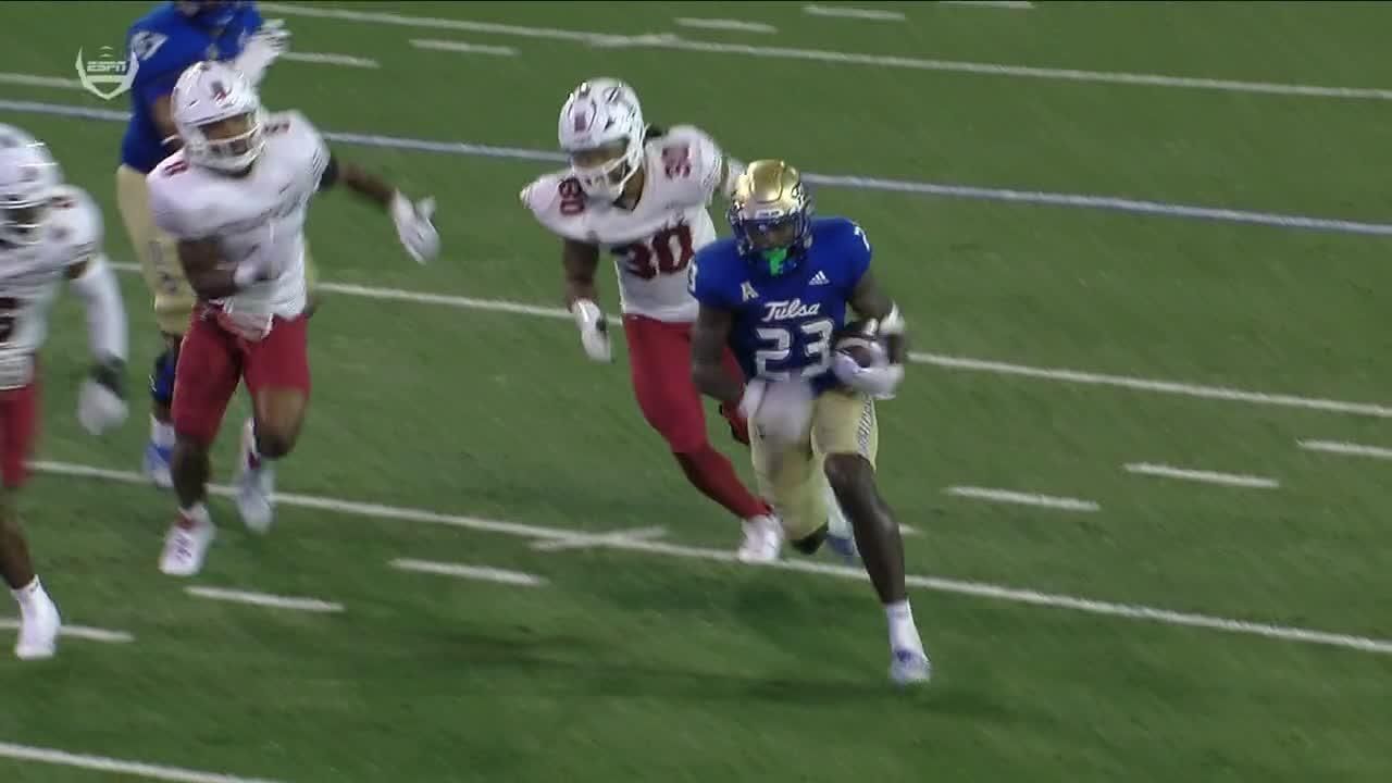 Anthony Watkins holds off defender for 10-yard Tulsa TD - ESPN Video
