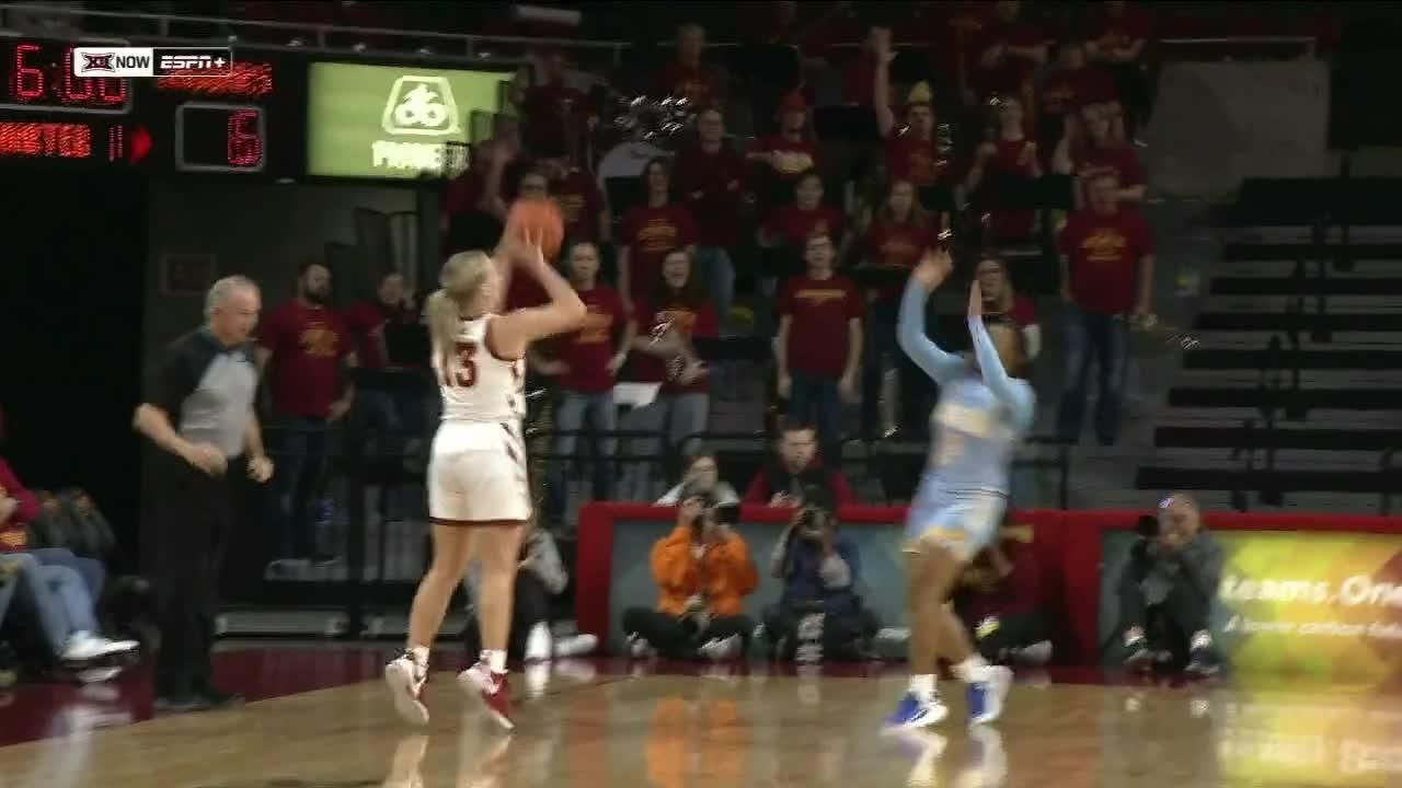 Hannah Belanger knocks down the 3 from the wing for Iowa State - ESPN Video