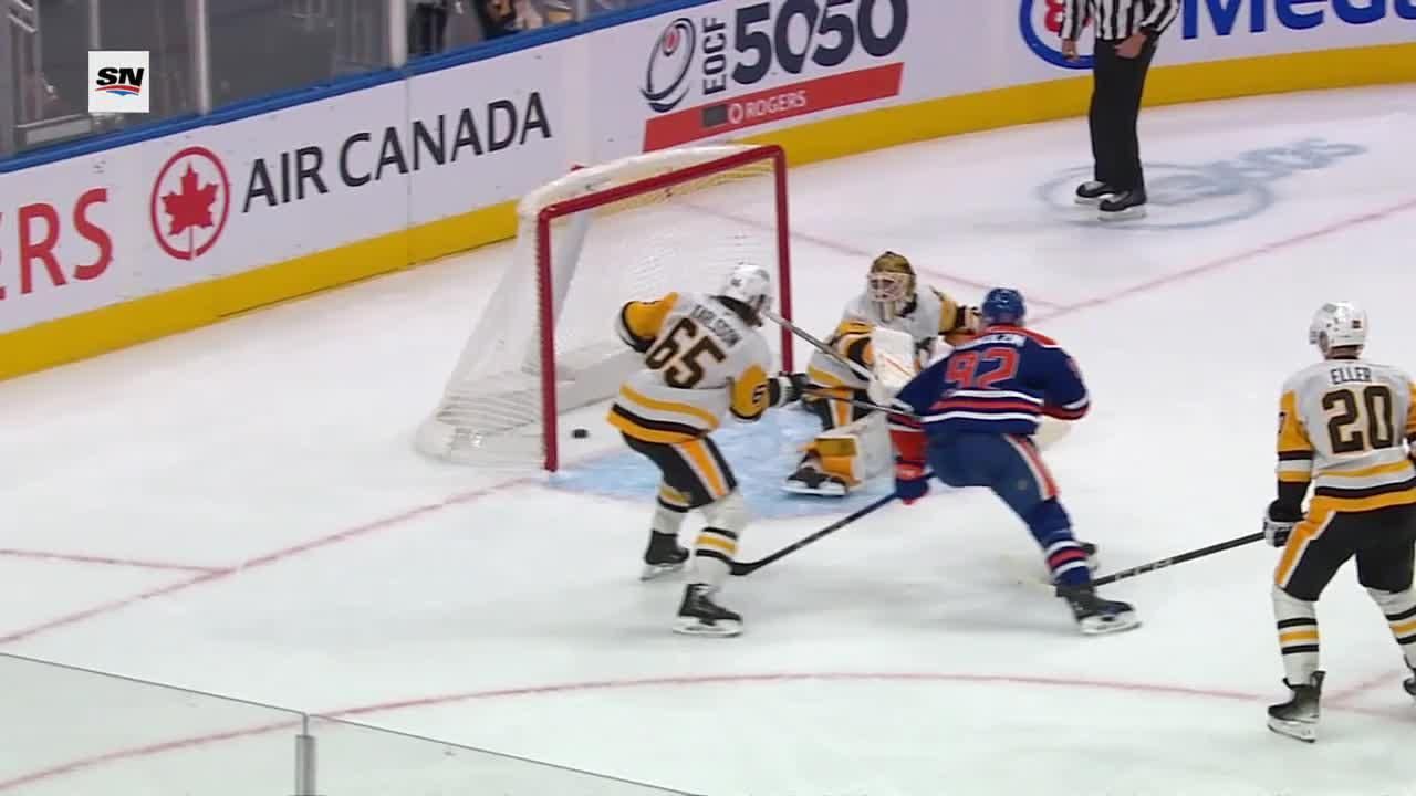 Evan Bouchard tallies goal vs. Penguins - ESPN Video