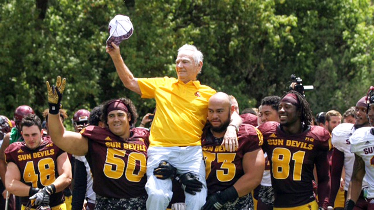 Arizona State Sun Devils carry Frank Kush off at Camp Tontozona - ESPN ...