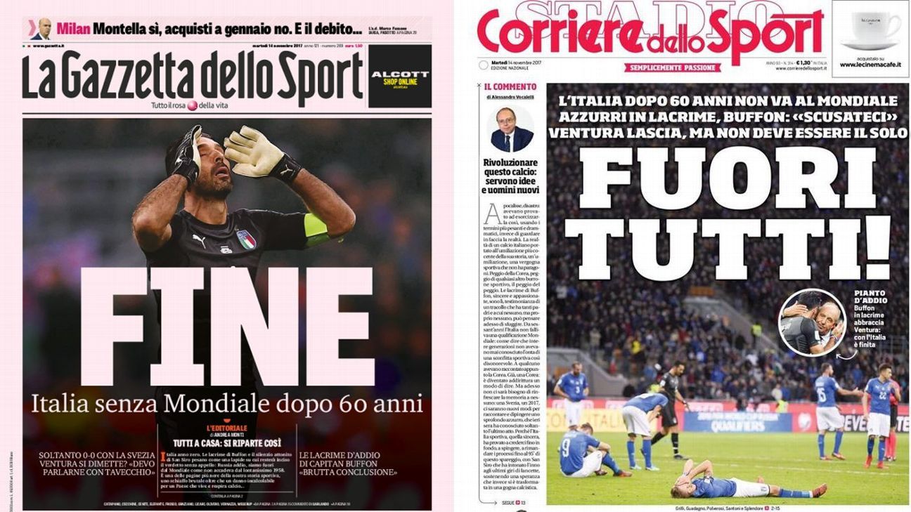 'The End' - Italy's 2018 World Cup playoff failure slammed by media - ESPN
