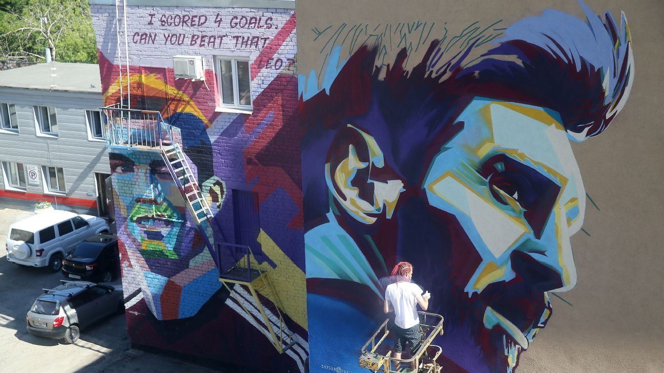 Neymar se une a Lionel Messi y Cristiano Ronaldo con mural en Kazan - ESPN