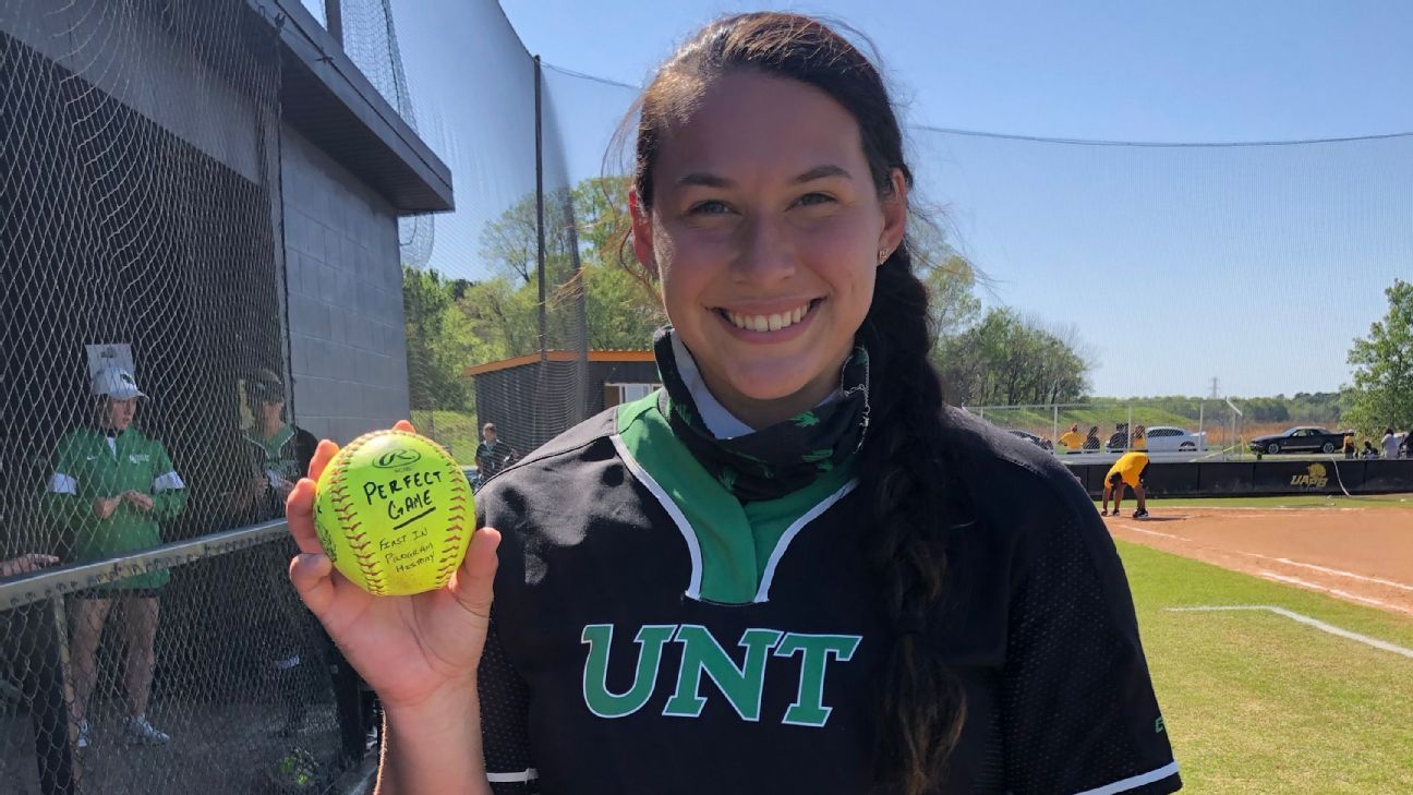 North Texas softball pitcher Hope Trautwein strikes out all 21 batters ...