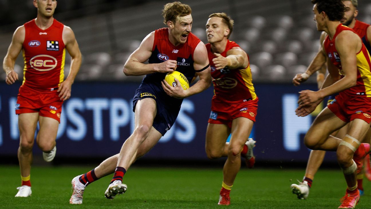 AFL Round 20 Ben Brown bags four as Melbourne Demons thrash Gold Coast ...