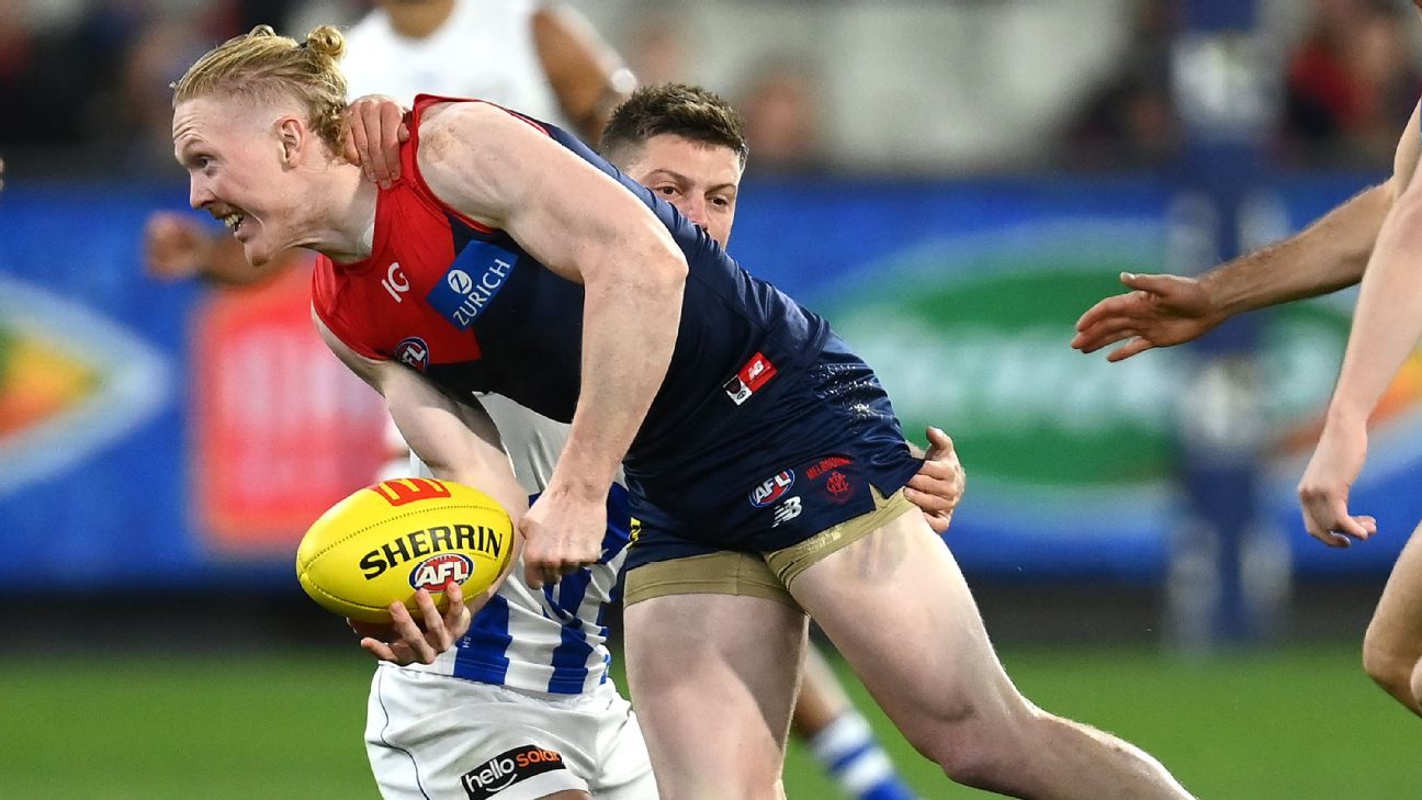 Charlie Comben stretchered off as Melbourne belt North Melbourne ...