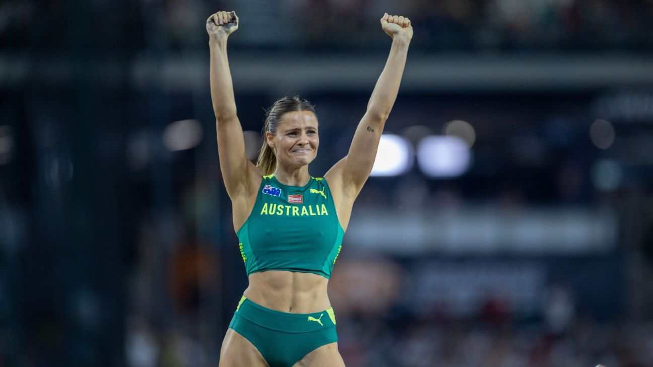 American Katie Moon Australias Nina Kennedy Share Womens Pole Vault Gold Medal At World