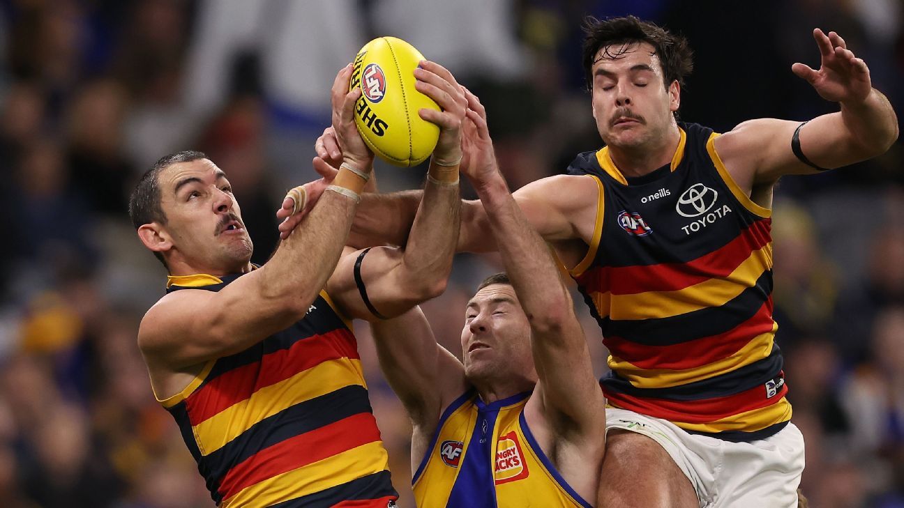 AFL Round 24 Adelaide Crows Walker boots nine as Eagles collect wooden ...